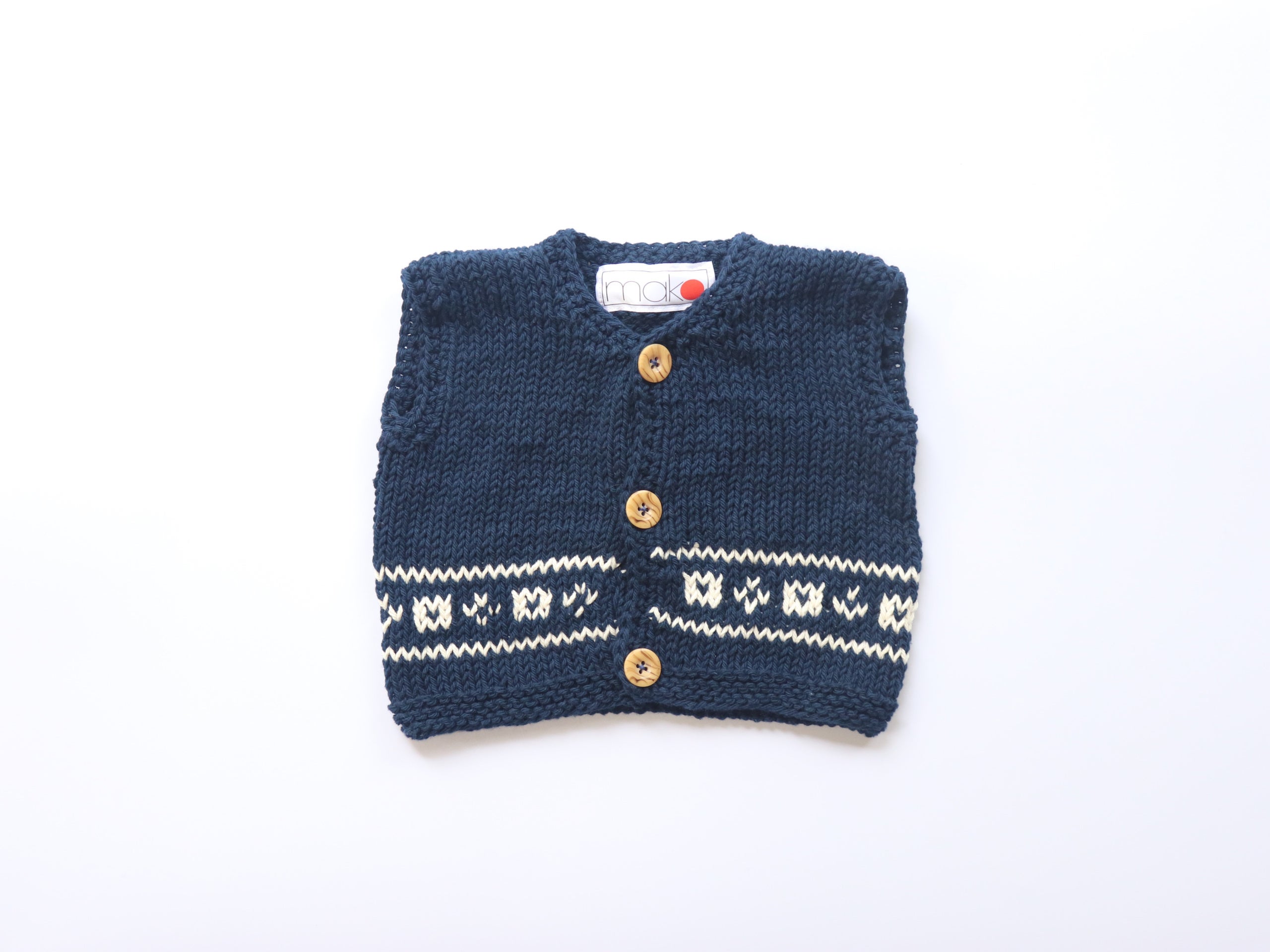 Mako Hand Knits 100% Cotton Vest Navy with Natural Border Design | Mako ...