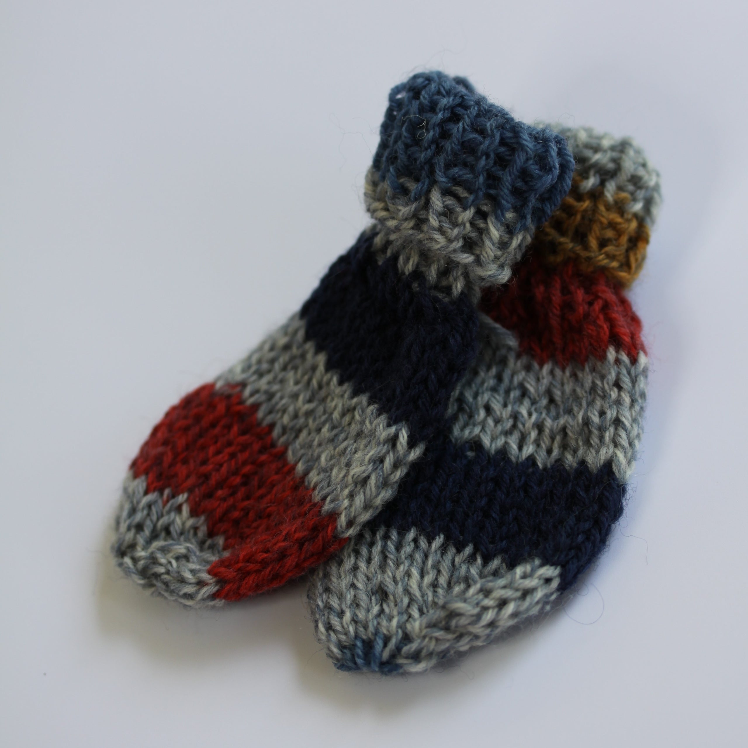 Mako Hand Knits Wool Blend Mittens Grey Primary Stripes | Mako Hand Knits