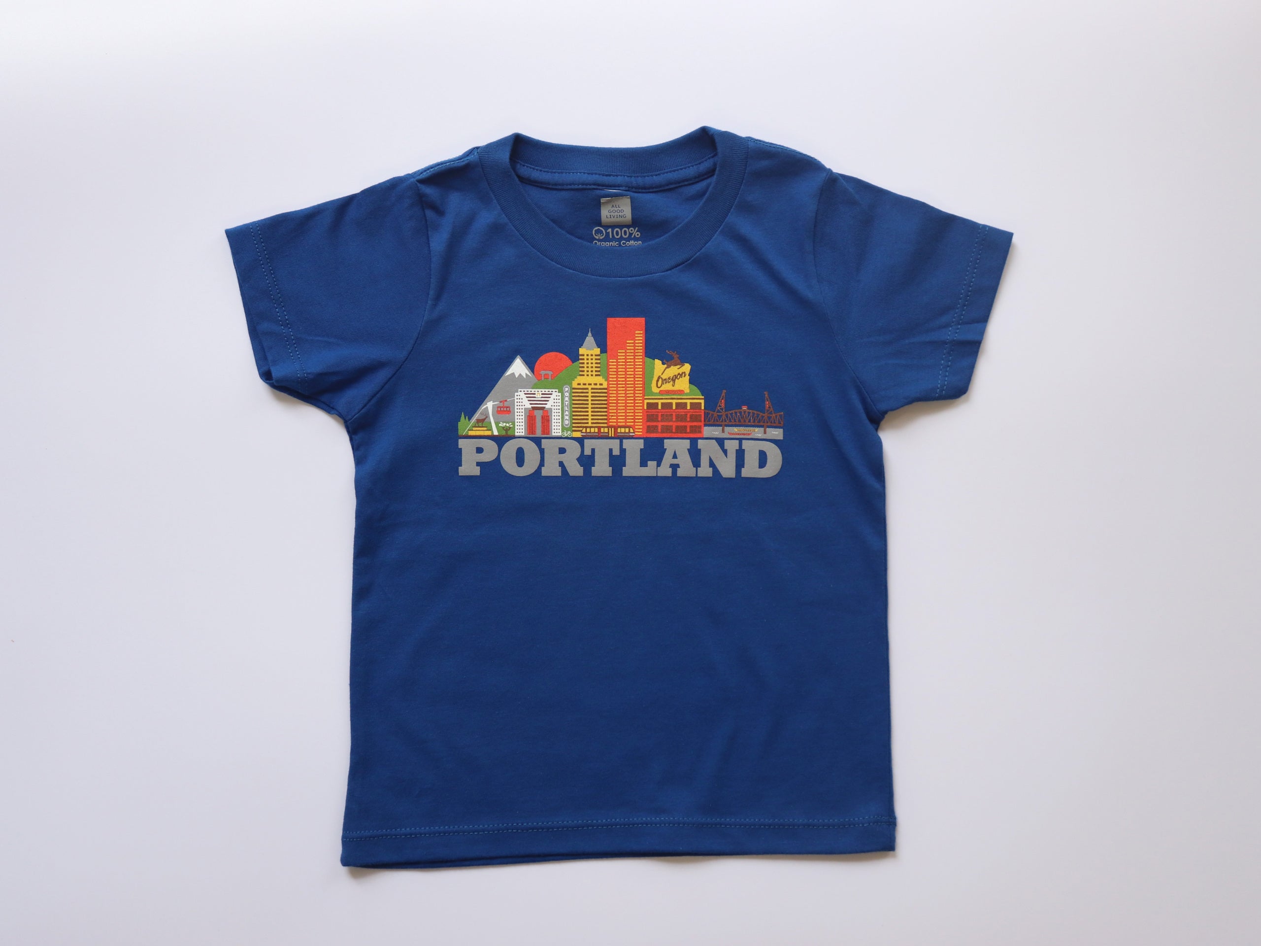 Mako Hand Knits Organic Cotton Tshirt Portland Cityscape Royal Blue ...
